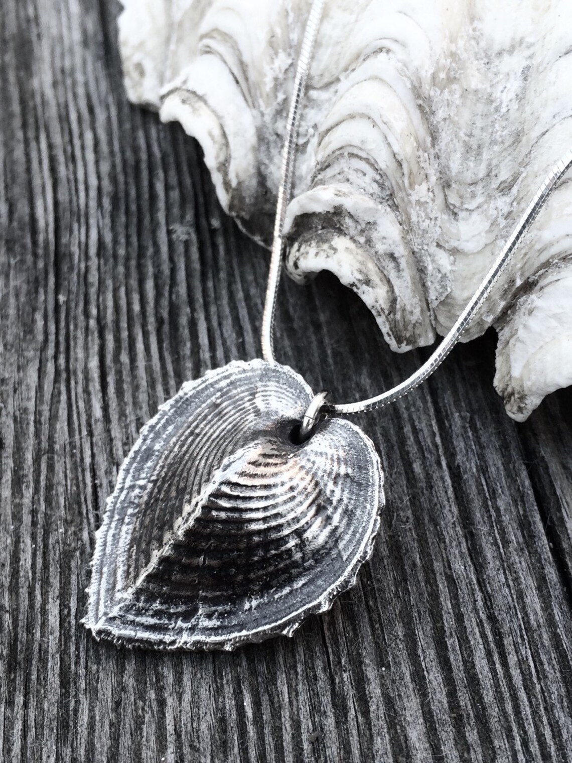 HEART Cockle Shell Pendant Sterling Silver Seashell Long - Etsy