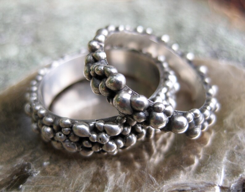 TINY BUBBLES Sterling Silver Rings Wedding Band Set Mens | Etsy