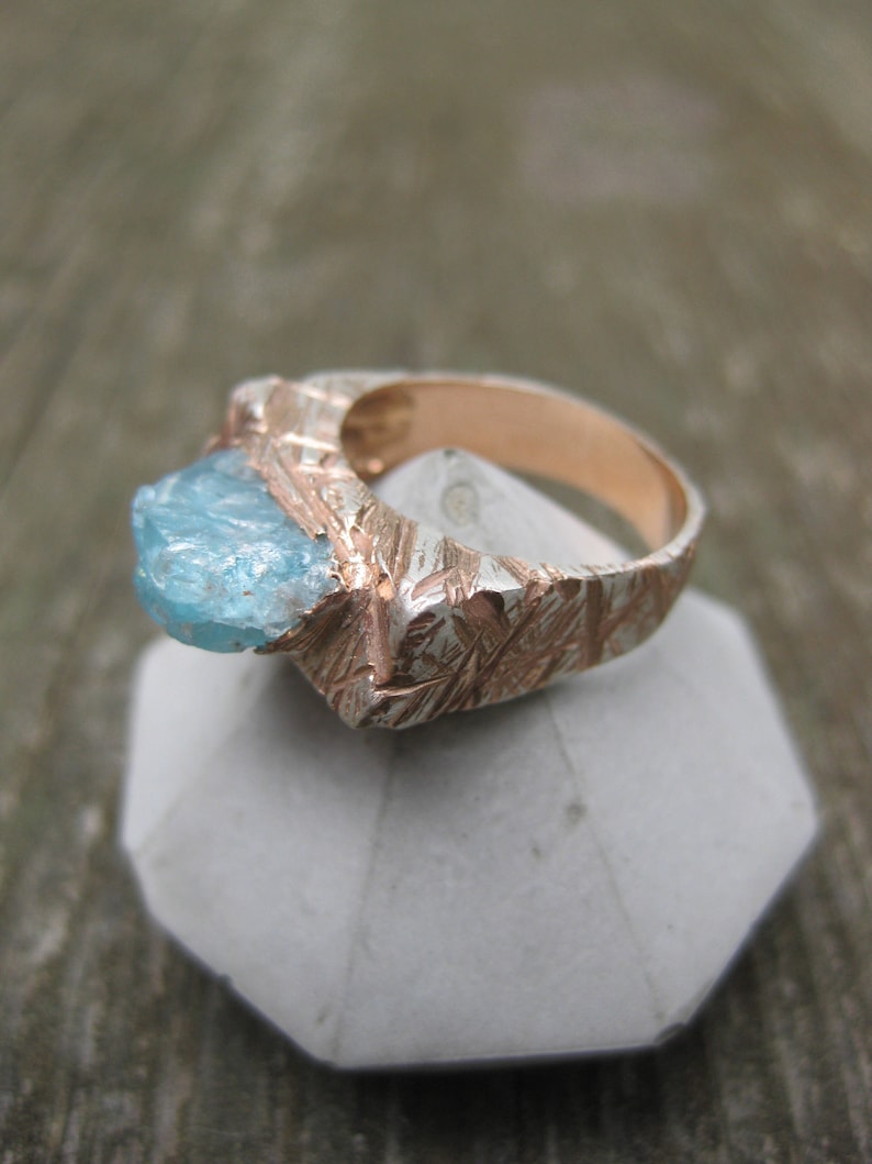 INCLUSION RING aqua blue APATITE ring rough crystal sterling | Etsy