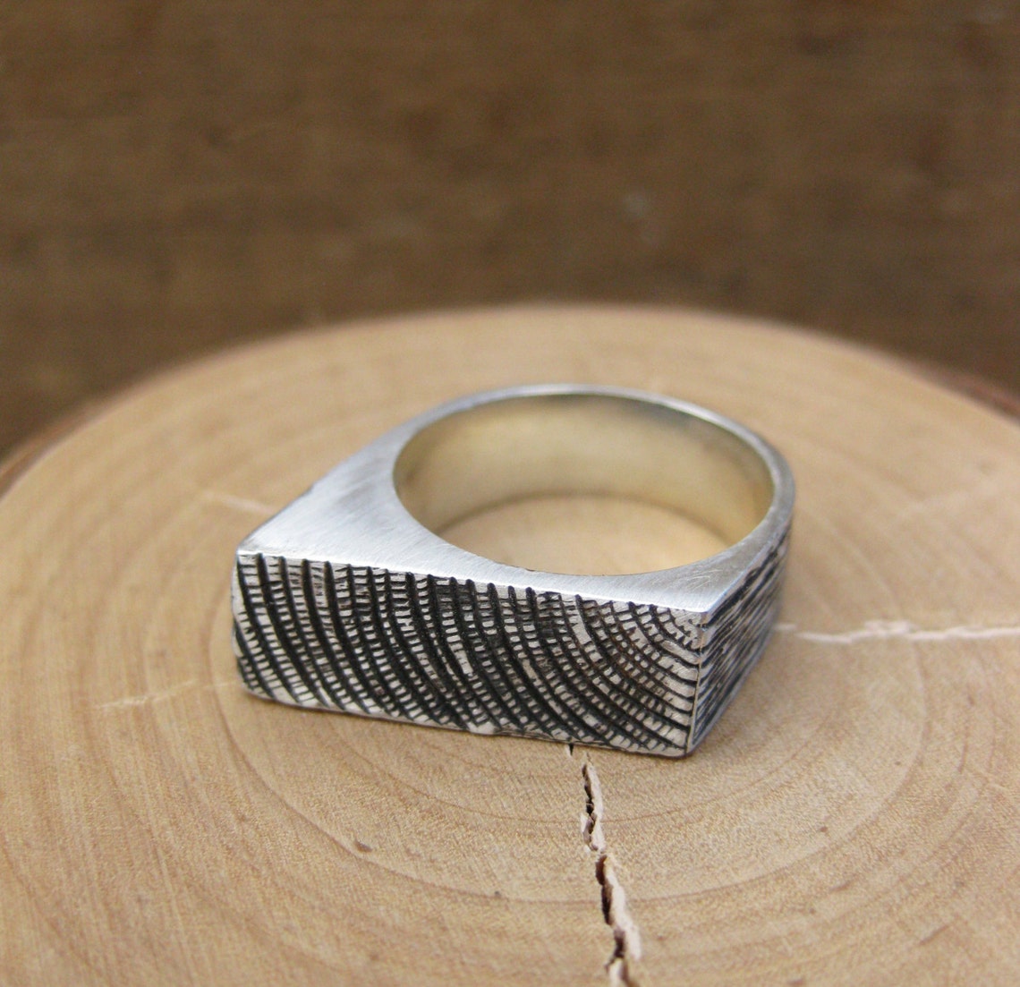 Woodgrain SIDE ANGLE Faux Bois Sterling Silver Wood Ring Sz 8 Sz 7.5 - Etsy