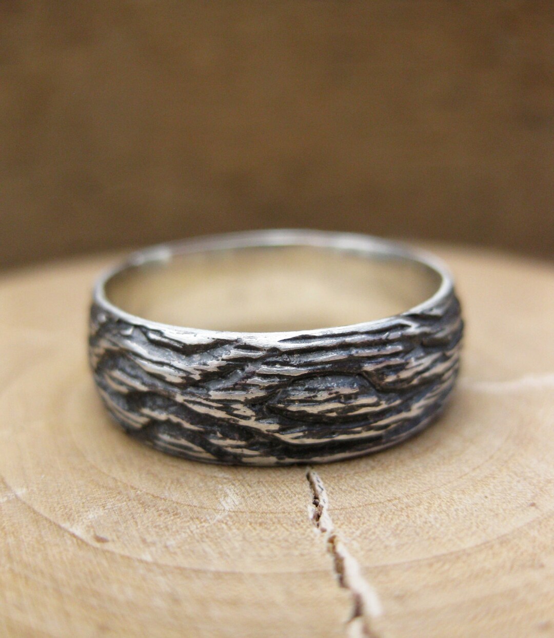 Mens Woodgrain Wedding Ring OAK Sterling Silver Made to Order Size - Etsy