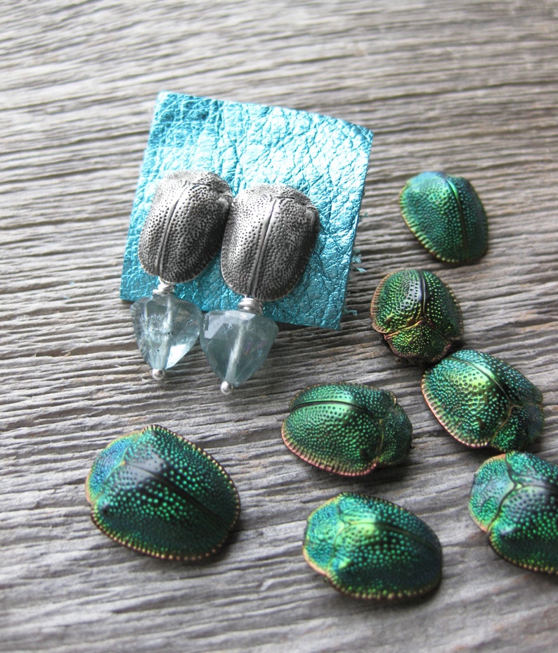 SCARAB Real Insect Earrings Sterling Silver and Faceted | Etsy