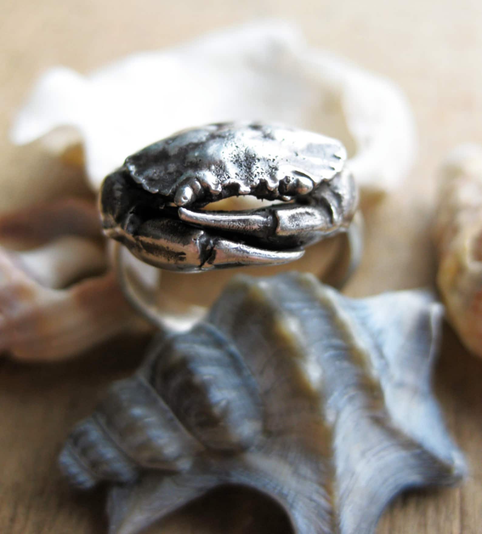 Cancer Birthday CRAB Shell Sterling Silver Ring Sz Made to | Etsy