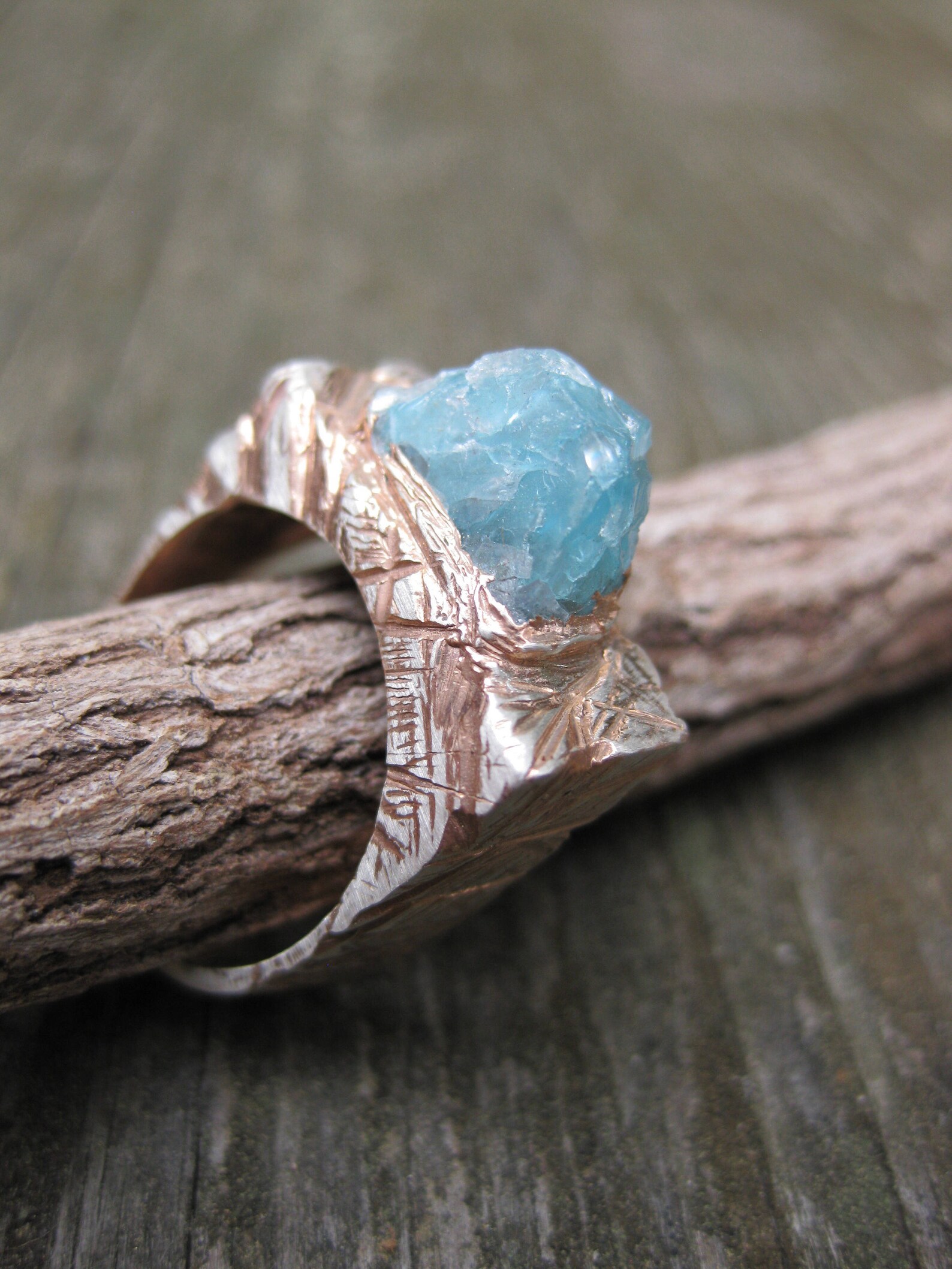INCLUSION RING aqua blue APATITE ring rough crystal sterling | Etsy