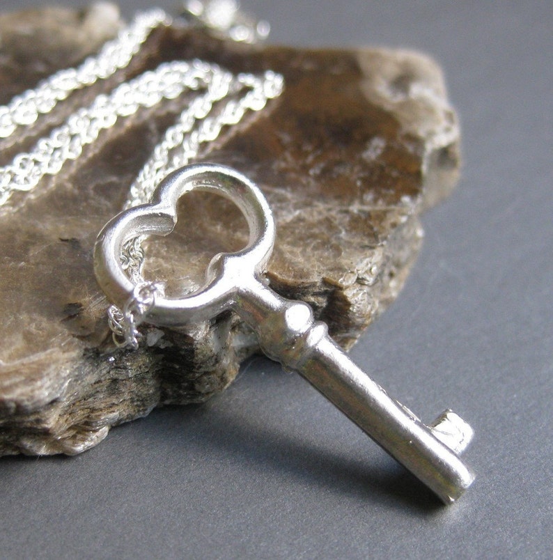 Tiny Skeleton Key Necklace Solid Sterling Silver Pendant | Etsy