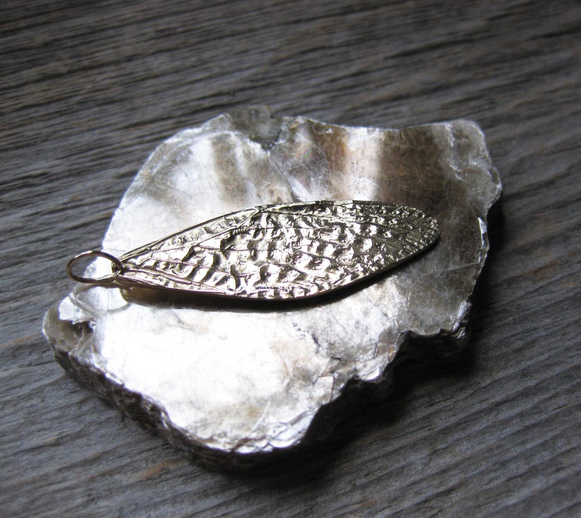 Gold CICADA WING Charm, Solid 14kt Yellow Gold Pendant - Etsy