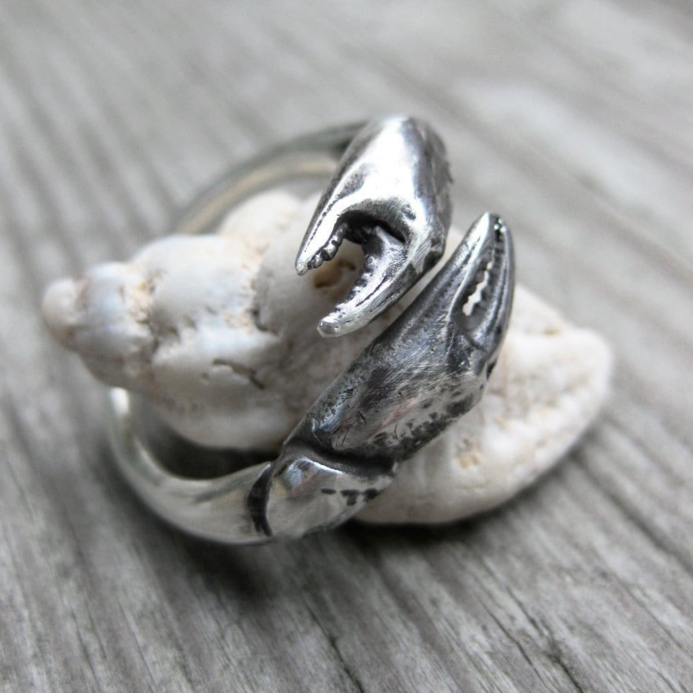 Seashell Crab Ring CLAW Sterling Silver Sea Shell ADJUSTABLE - Etsy