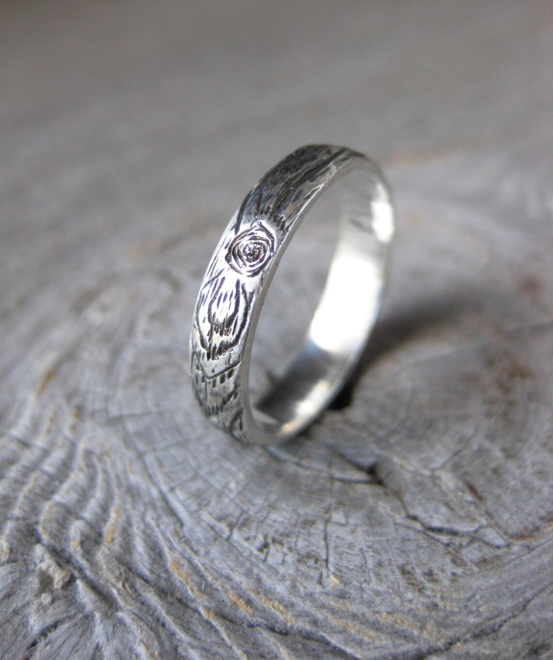 Womens KNOTTY PINE Branch Wedding Ring Woodgrain Ring Sterling Silver ...
