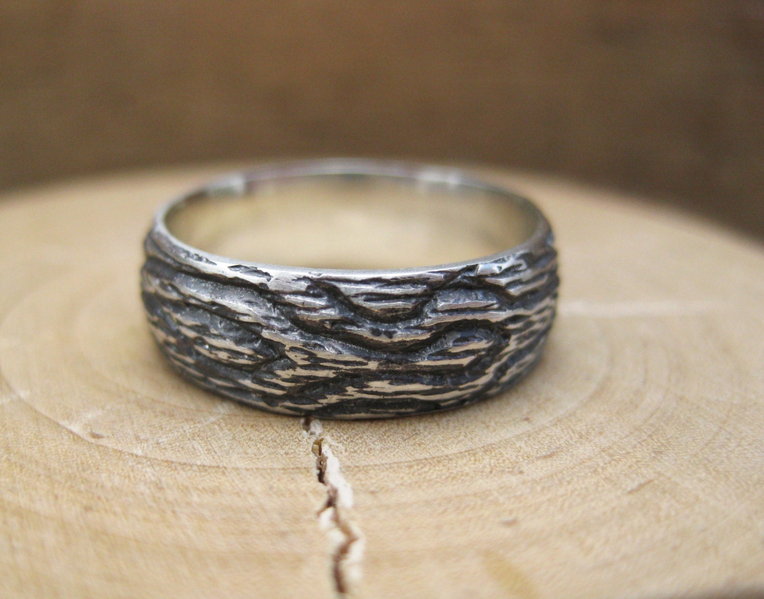 Mens Rugged Wood Woodgrain Ring OAK Sterling Silver Ready to Ship - Etsy