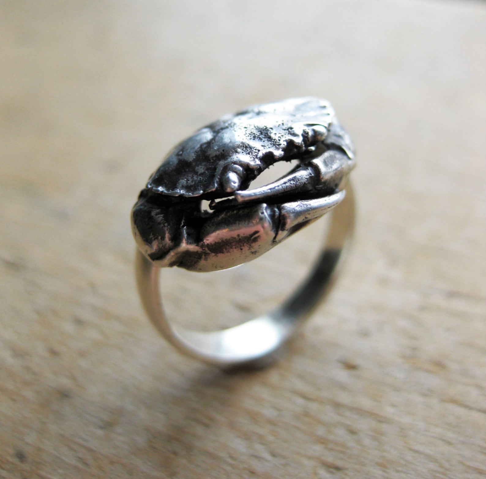 Cancer Birthday CRAB Shell Sterling Silver Ring Sz Made to - Etsy