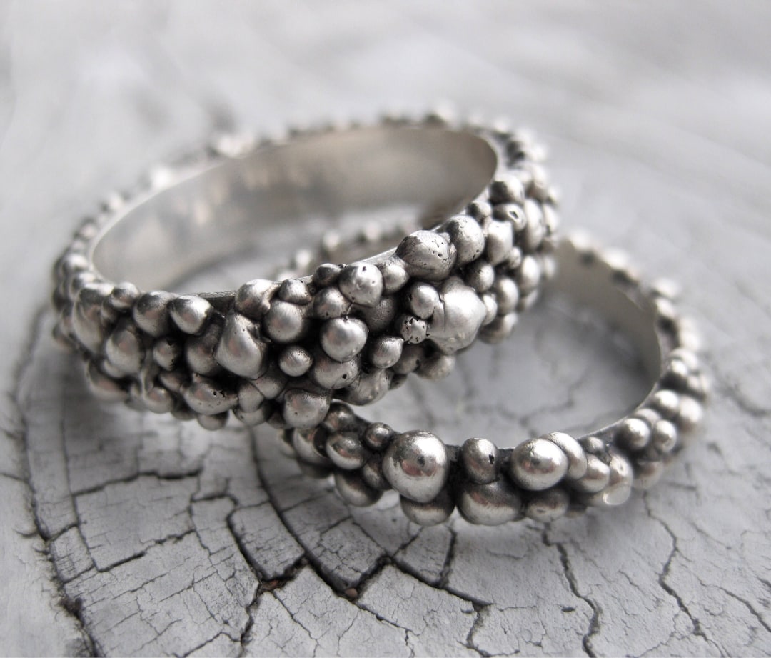TINY BUBBLES Sterling Silver Rings Wedding Band Set Mens Womens His and Hers - Etsy