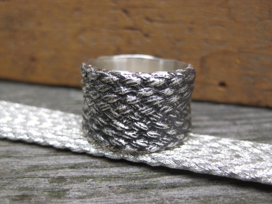 WOVEN Cigar Band Vintage Trim Ring Wide Band Sterling Silver Made to ...
