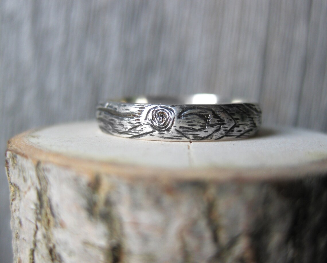 Womens KNOTTY PINE Branch Wedding Ring Woodgrain Ring Sterling Silver ...