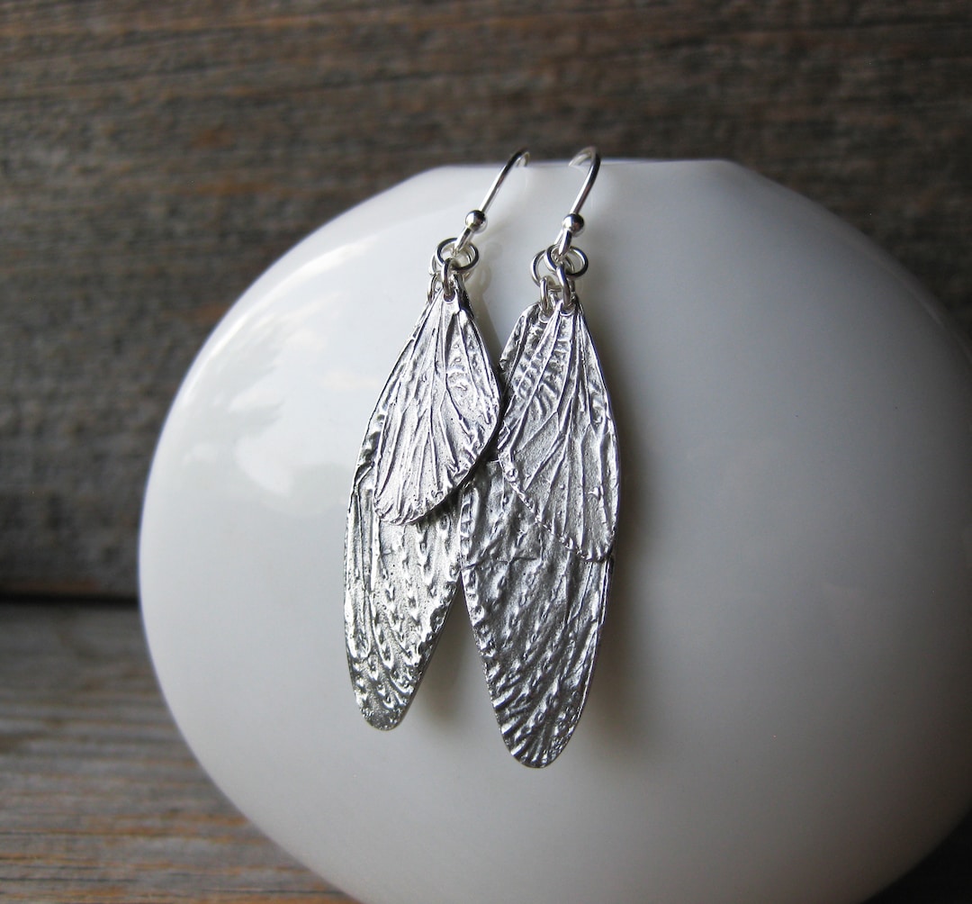 CICADA WINGS Flutter Earrings, Sterling Silver Earrings, Real Insect ...