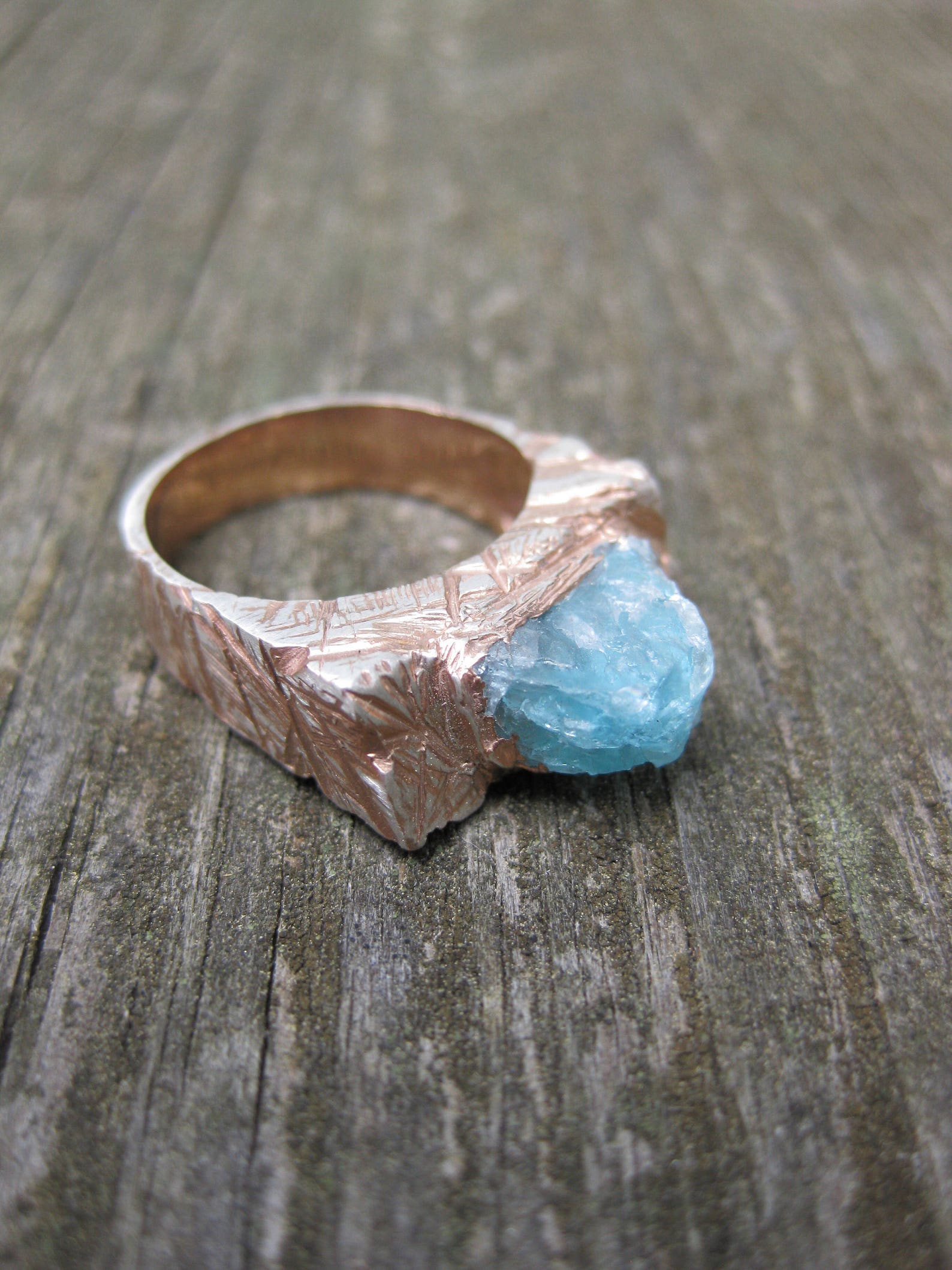 INCLUSION RING aqua blue APATITE ring rough crystal sterling | Etsy