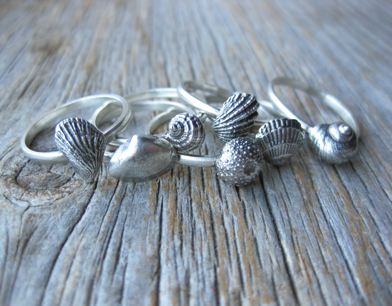 Seashell Tiny Stacker Rings Sterling Silver Mermaid Stacking Ring Set ...