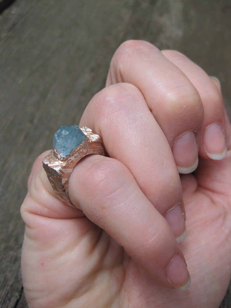 INCLUSION RING aqua blue APATITE ring rough crystal sterling | Etsy