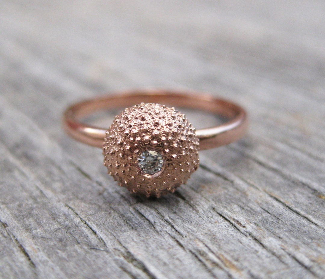 Seashell Engagement Ring 14kt Rose Gold Tiny SEA URCHIN Promise Ring Sz ...