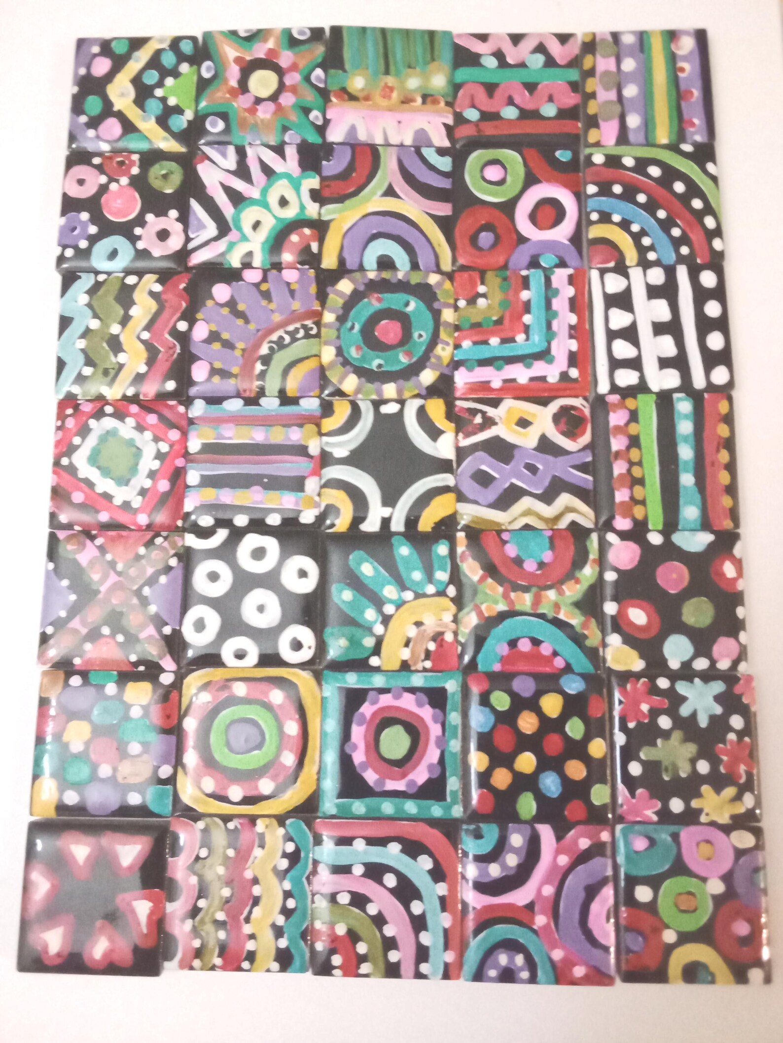 WACKY QUILT Hand Painted Zany Patterns Tiles - Etsy