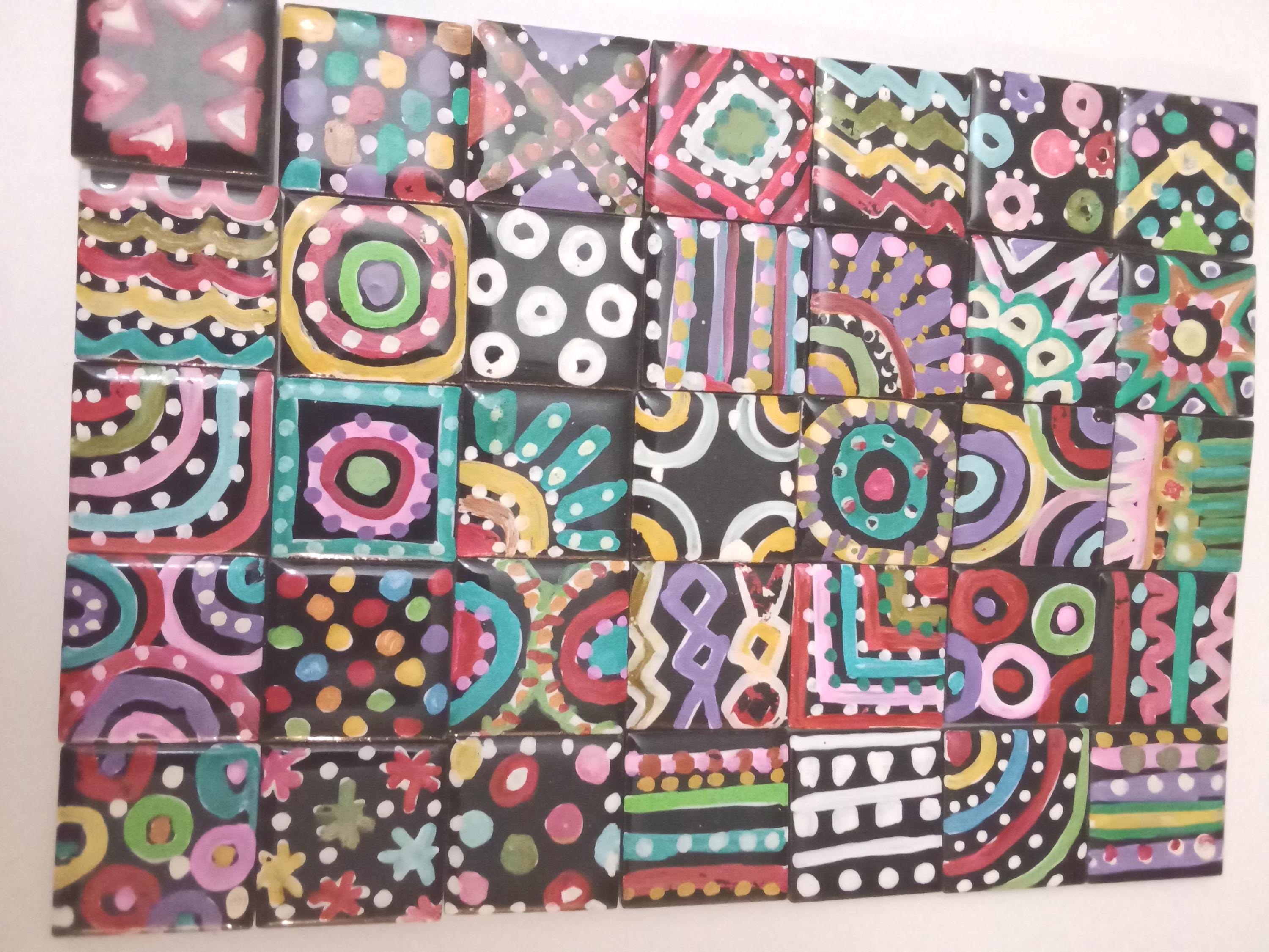 WACKY QUILT Hand Painted Zany Patterns Tiles - Etsy