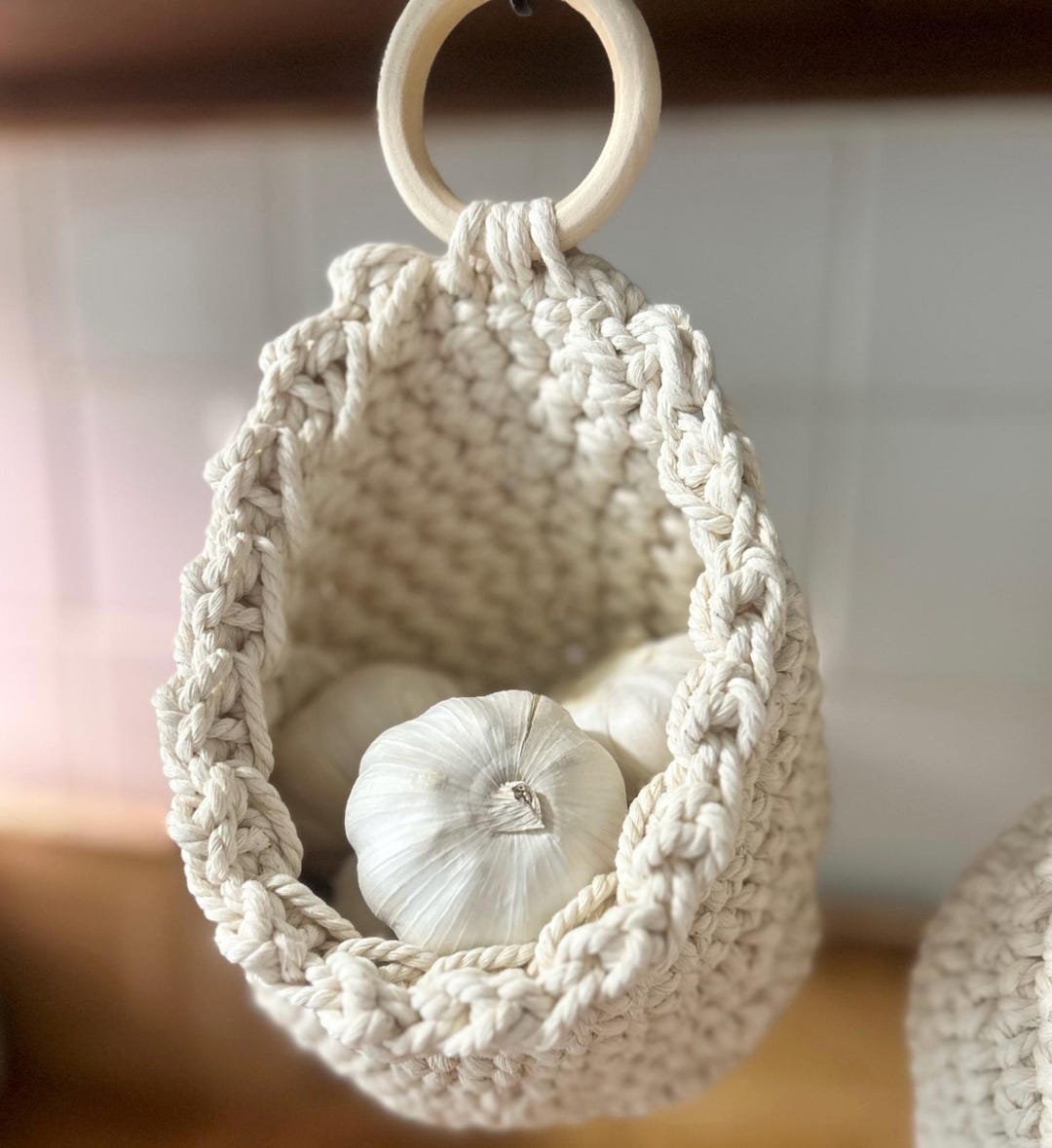 Crochet Hanging Garlic Basket - Etsy