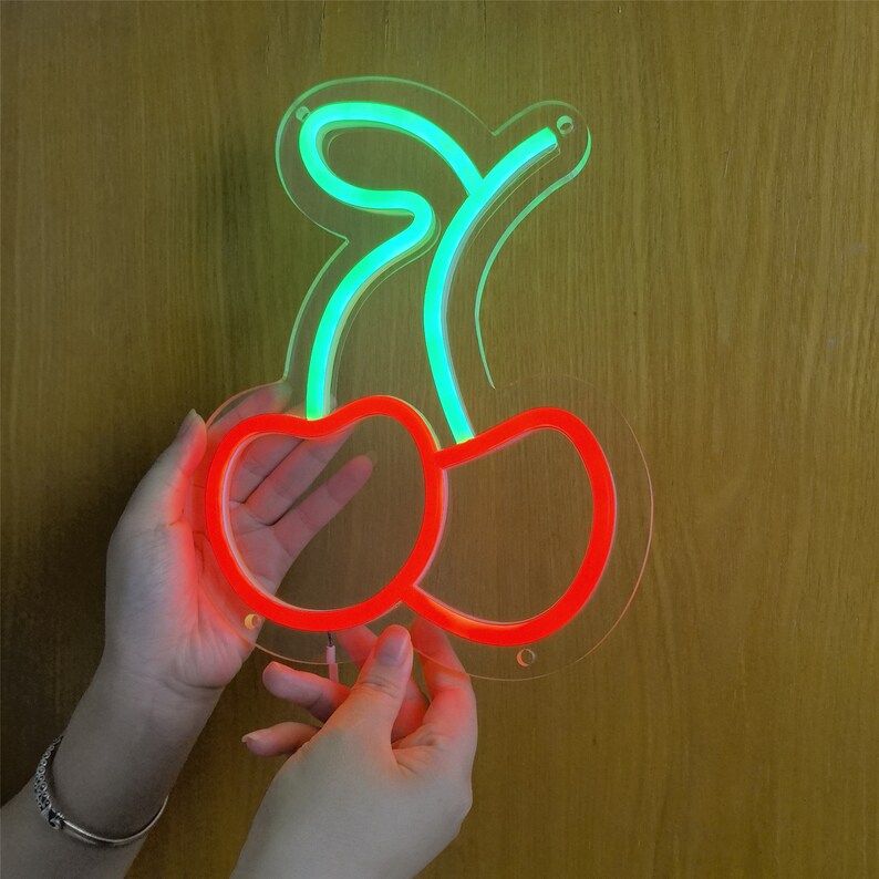 Cherry Neon Sign, Red Green Cherries Neon Lights, Cherry Neon Signs for ...