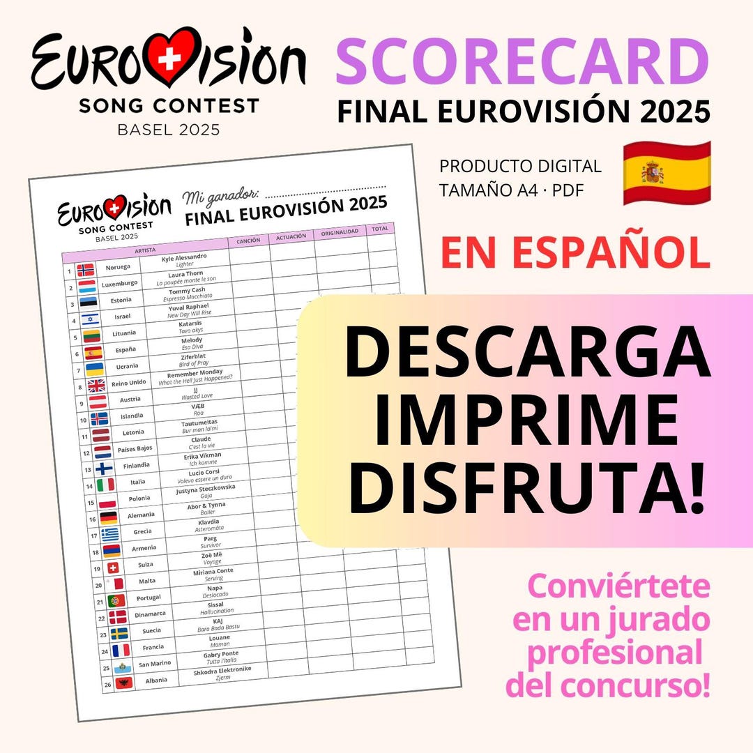 Eurovision 2025 Final Voting Table SPANISH, Instant Download, Printable ...