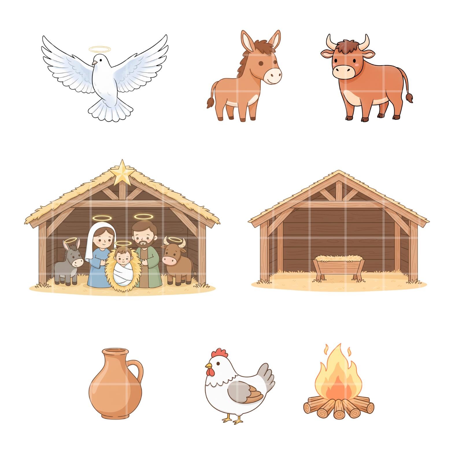 Cute Nativity Clipart | Christmas Digital Download | 35 PNG | Baby ...