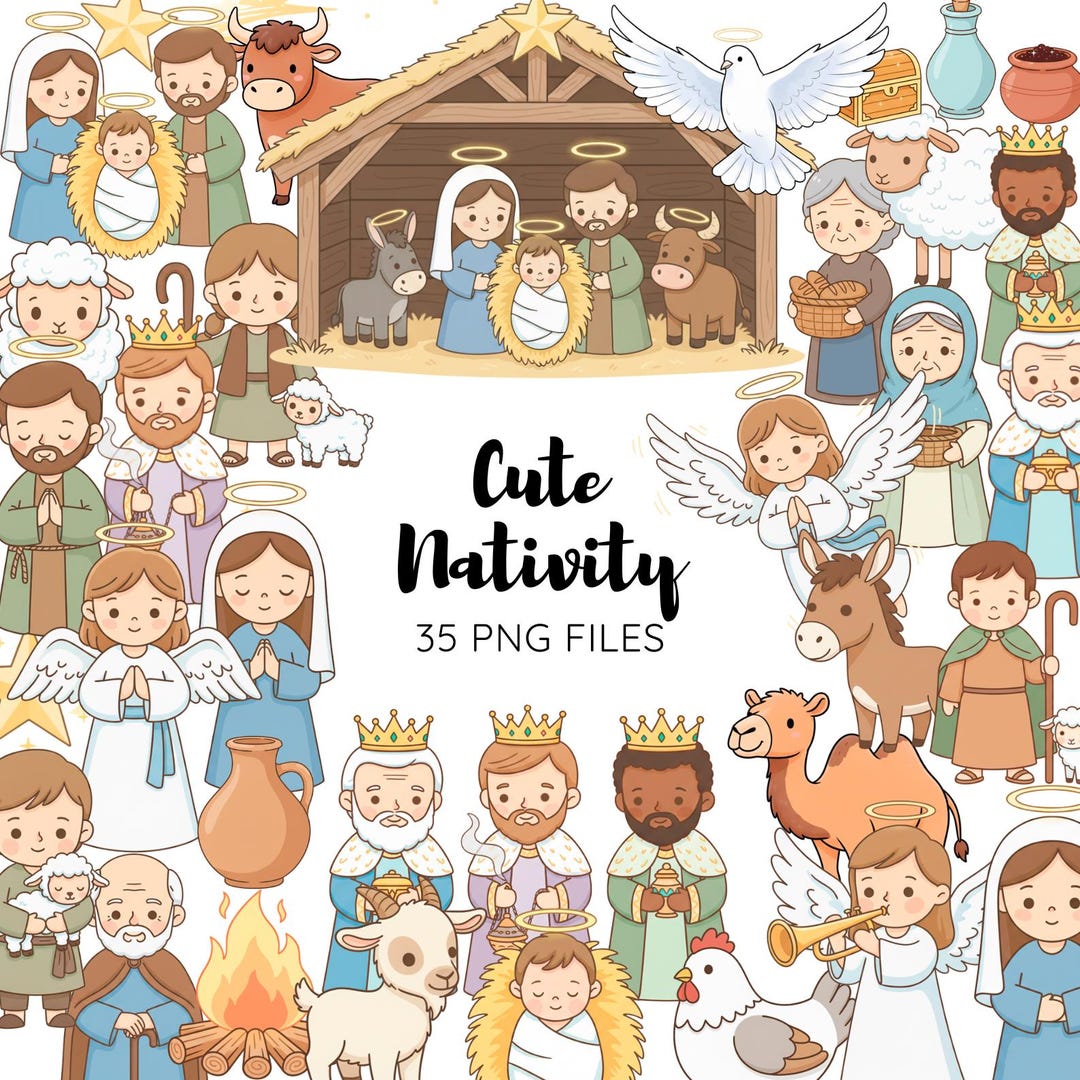 Cute Nativity Clipart | Christmas Digital Download | 35 PNG | Baby ...
