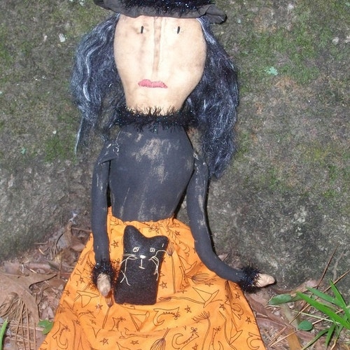 Primitive Halloween Witchiepoo With Cat - Etsy