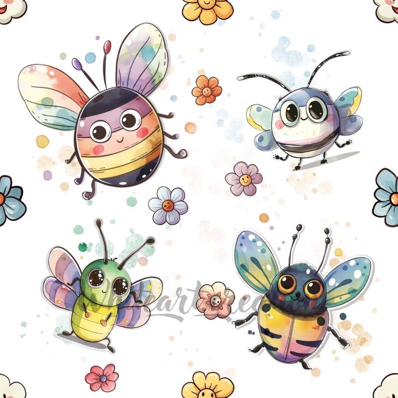 Bugs Seamless Pattern Digital File, Bugs Fabric Design, Baby Pattern ...