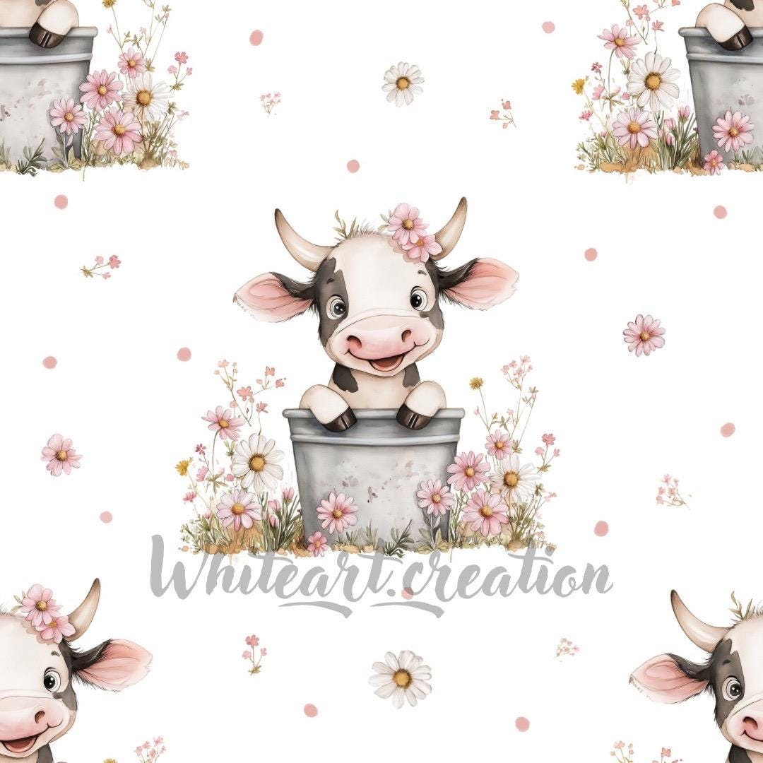 Cow Flower Seamless Pattern Digital File, Fabric Design, Baby Pattern ...