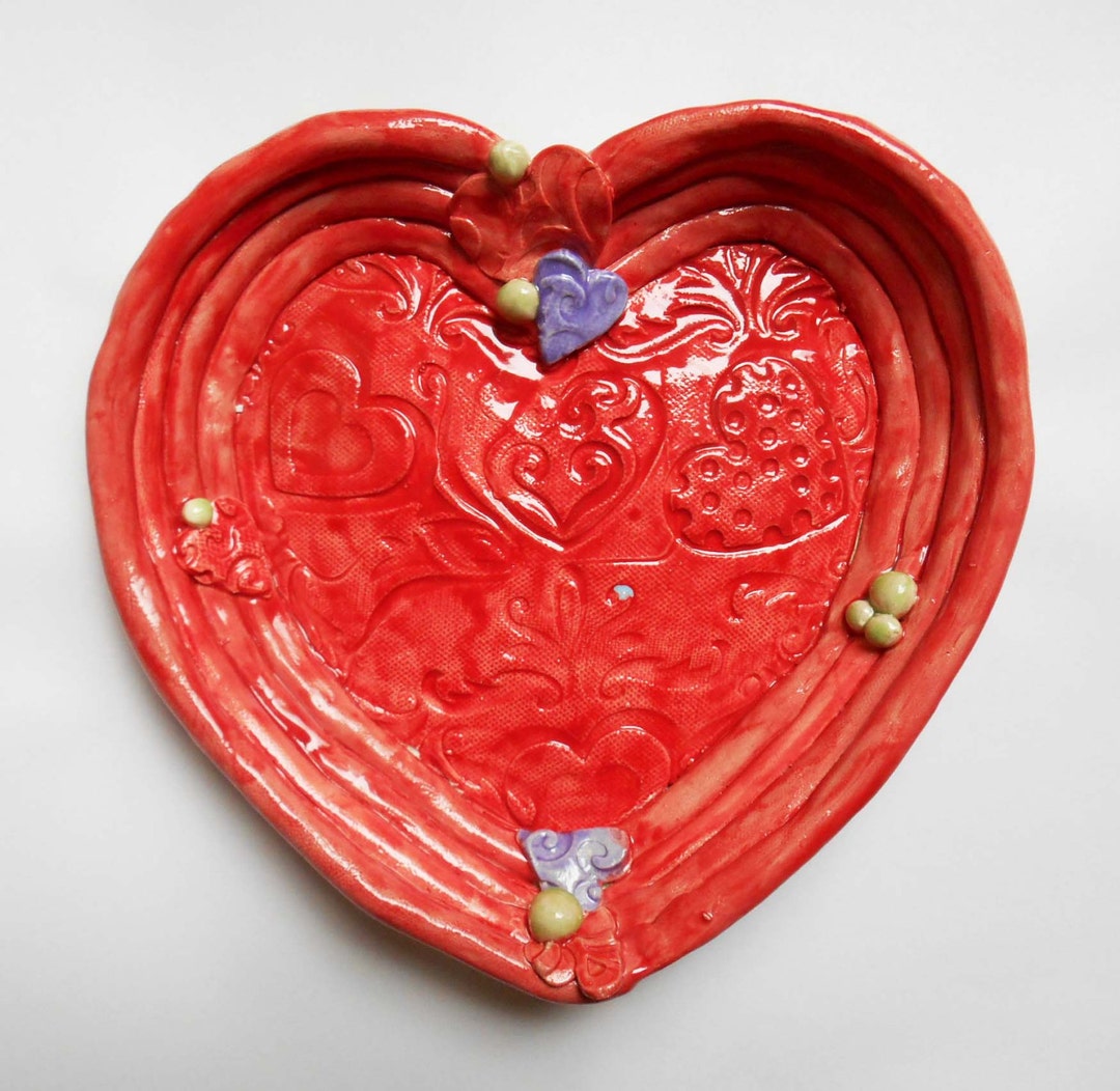Ceramics Handmade Sculpture Heart Plate/bowl Hi Fired Glazes - Etsy