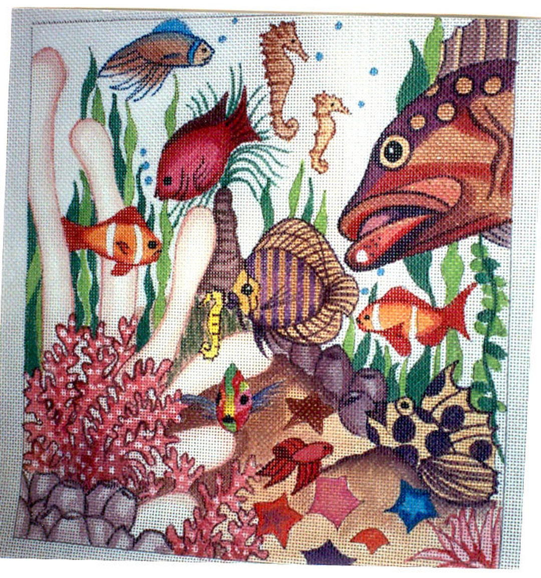 Needlepoint Canvas Handpainted Tropical Fish II on 14ct. - Etsy