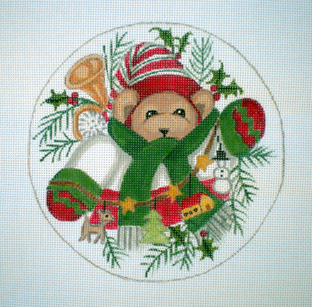 Needlepoint Canvas Handpainted 6" Bear With String of Toys on 18ct. - Etsy