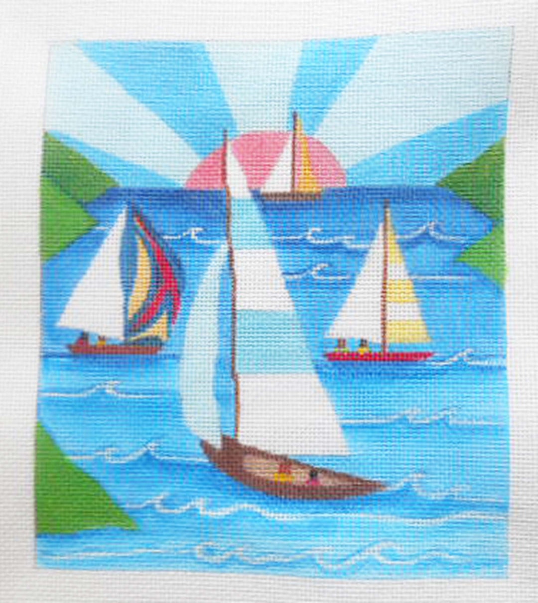 Needlepoint Canvas Handpainted 6" X 7" Summer Sail on 18ct. - Etsy