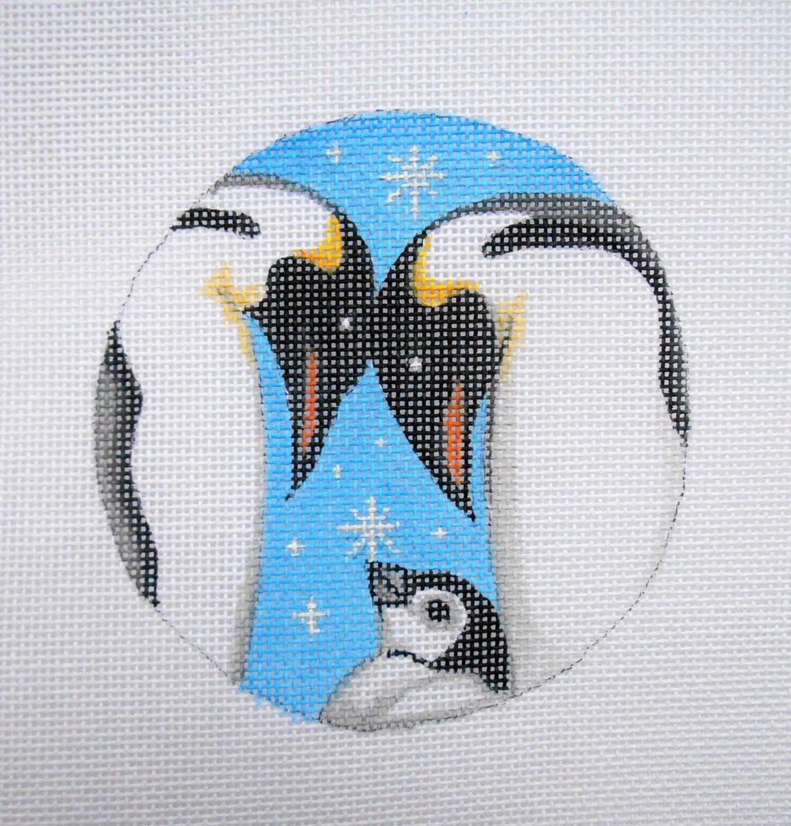 Needlepoint Canvas Handpainted 4" Penguin Family on 18ct. - Etsy