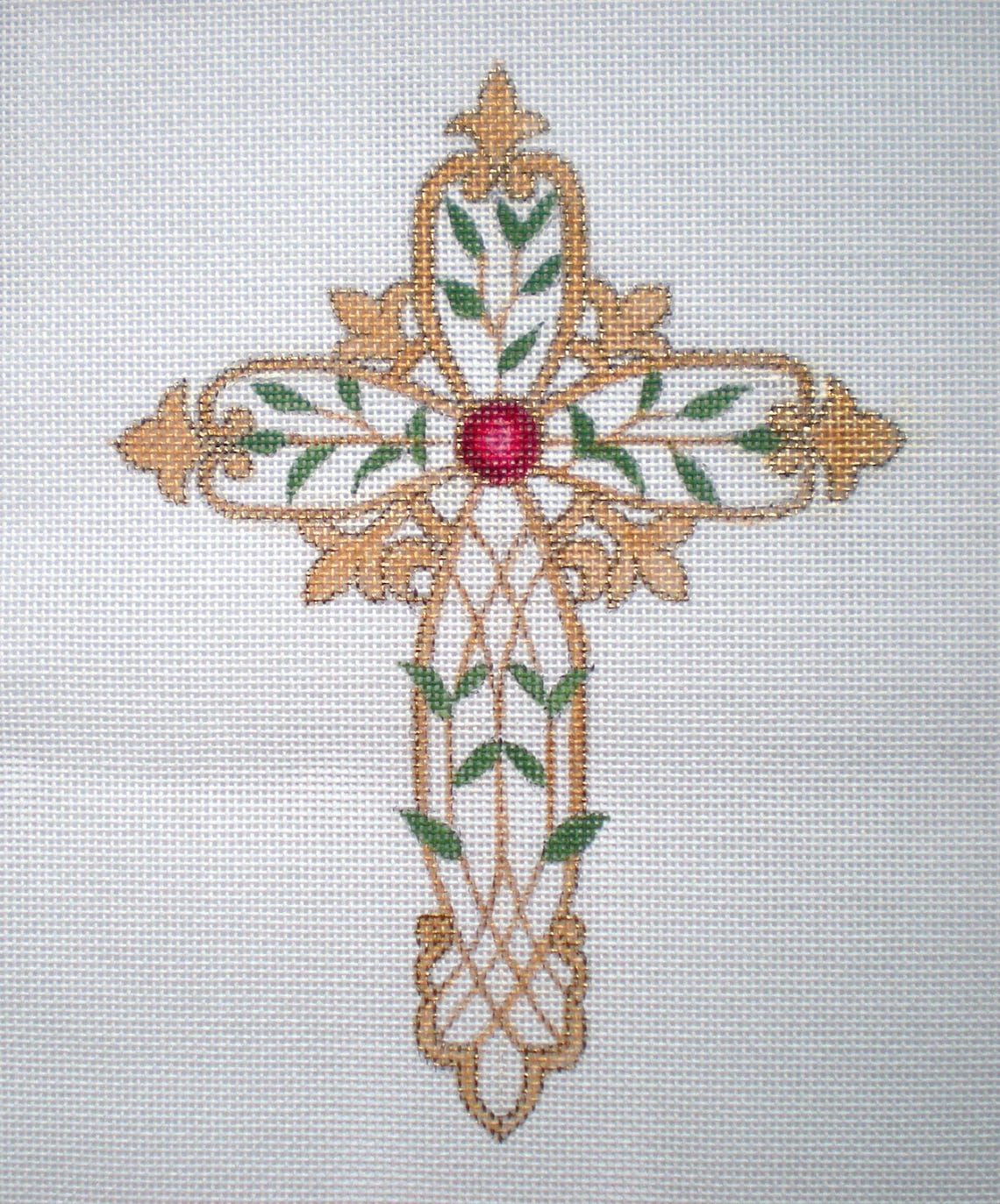 Needlepoint Canvas Handpainted Open Weave Cross With a Ruby Red Center ...