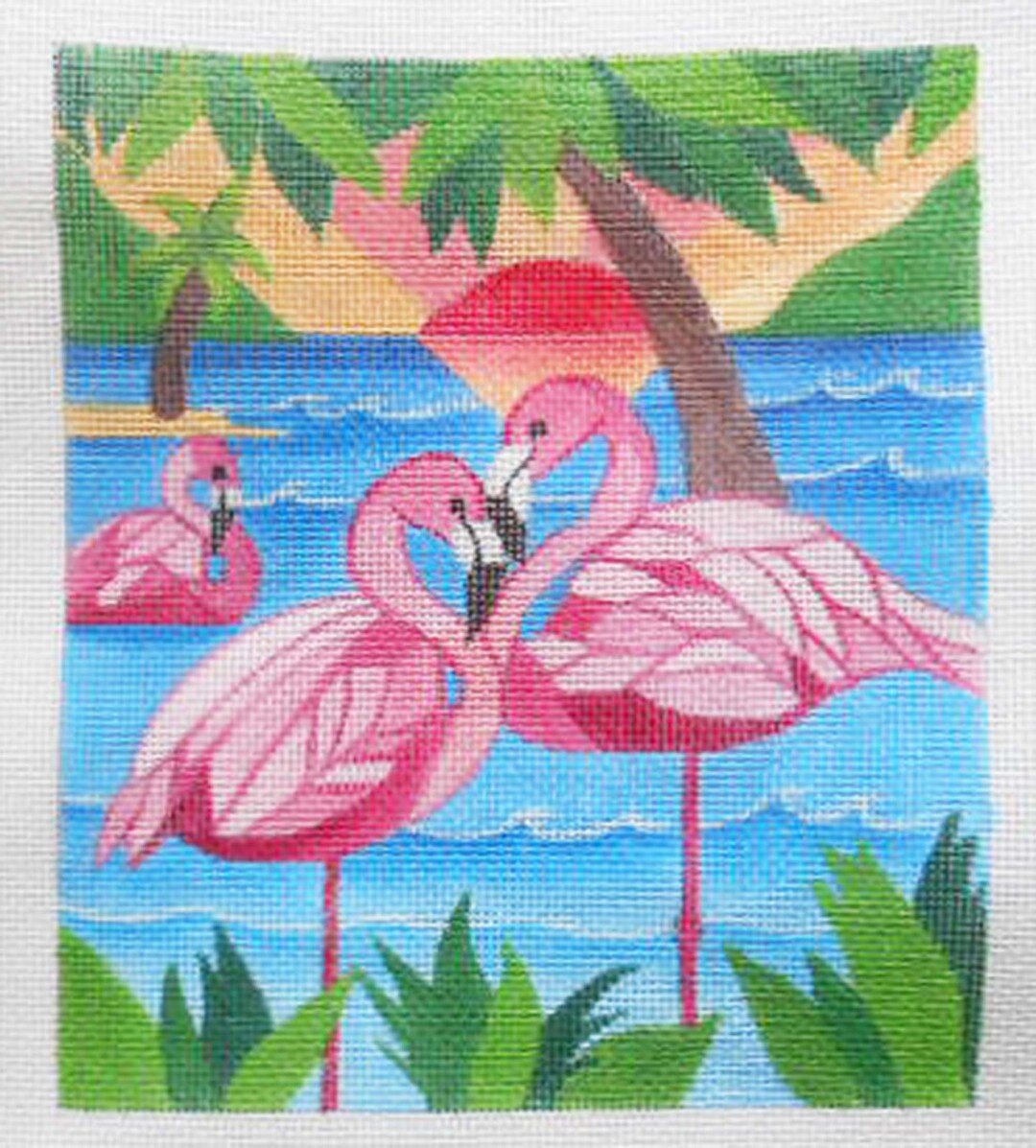 Needlepoint Canvas Handpainted 6" X 7" Flamingo Sunset on 18ct. - Etsy