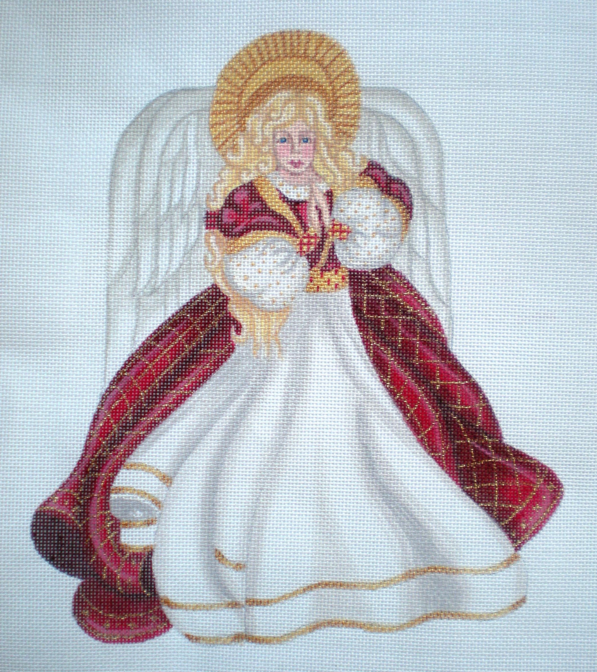Needlepoint Canvas Handpainted 10"angel Tree Topper,front and Back on ...