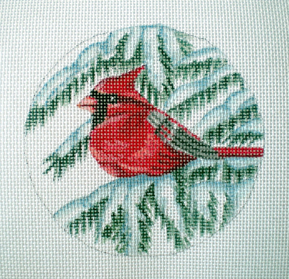 Needlepoint Canvas Handpainted 4 Cardinal in Winter on - Etsy
