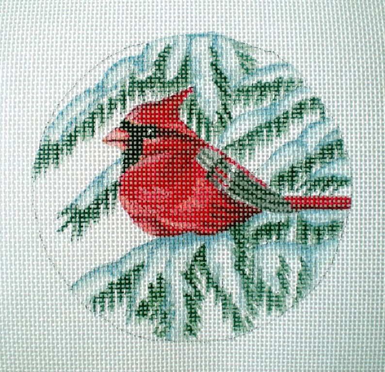 Needlepoint Canvas Handpainted 4 Cardinal in Winter on - Etsy