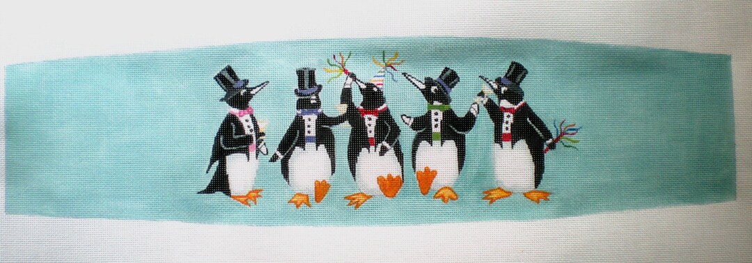 Needlepoint Canvas Penguin Party Cumberbund Handpainted on 18ct. - Etsy