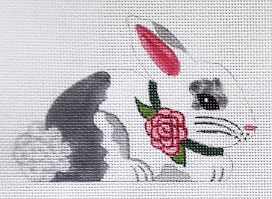 Needlepoint Canvas Handpainted Grey and White Bunny 6" X 4", 14ct. - Etsy
