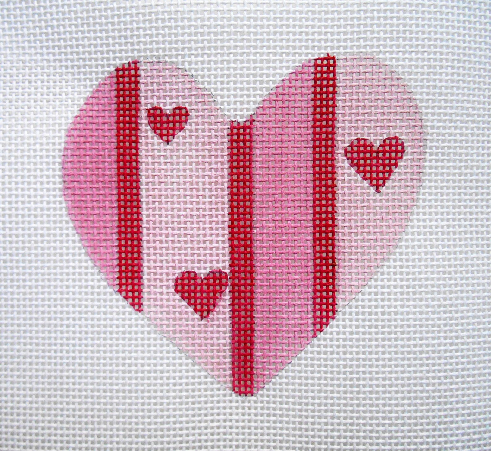 Needlepoint Canvas Handpainted 4" Hearts and Stripe Heart on 18ct. - Etsy