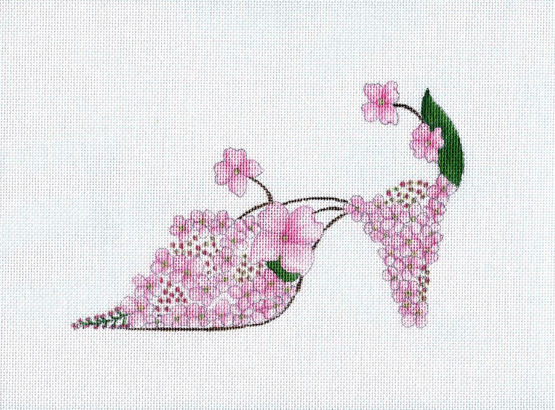 Needlepoint Canvas Handpainted Pink Hydrangea Slipper, 18ct. - Etsy