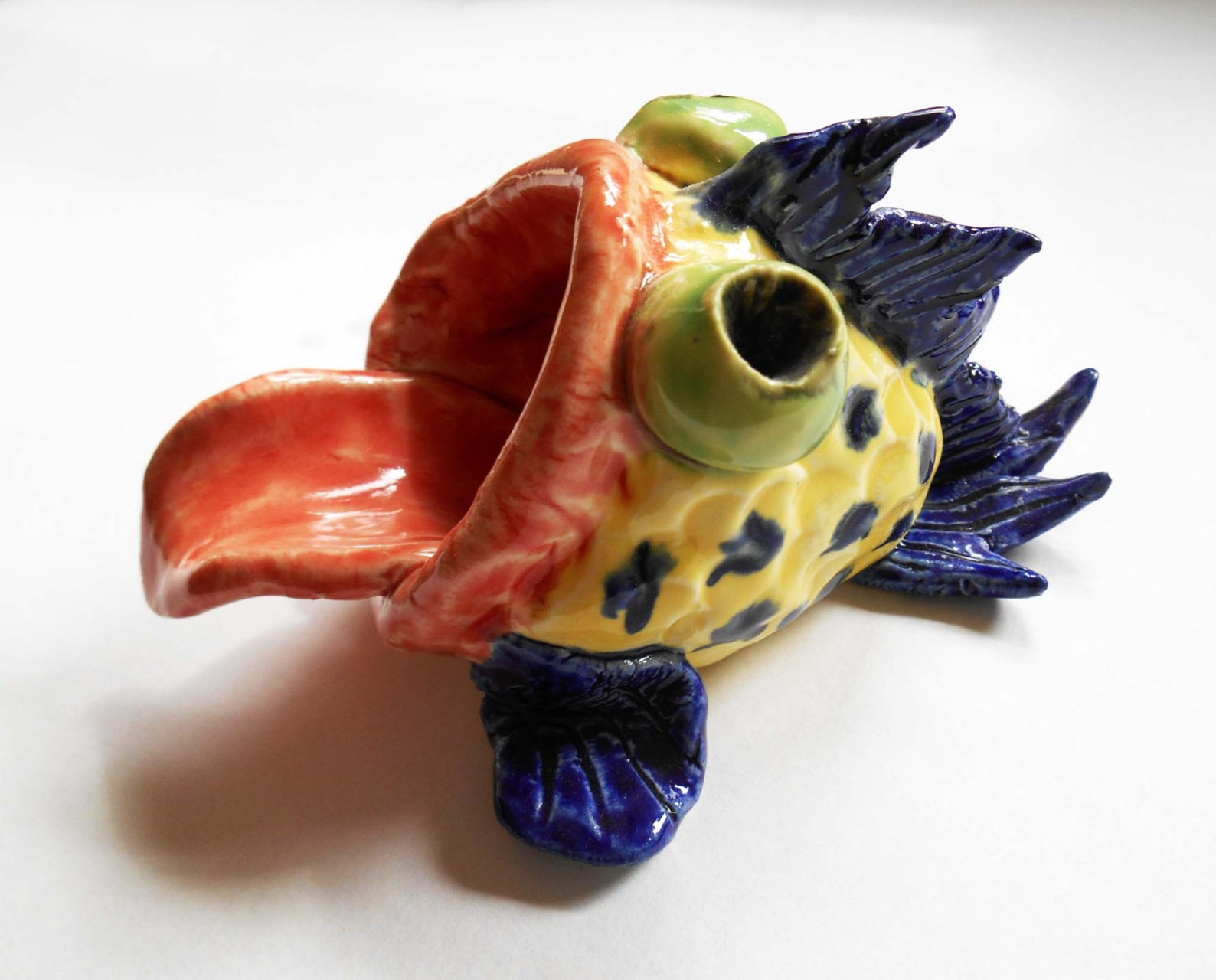 Hand Sculpted Yellow Orange and Dark Blue Ceramic Fun Fish - Etsy