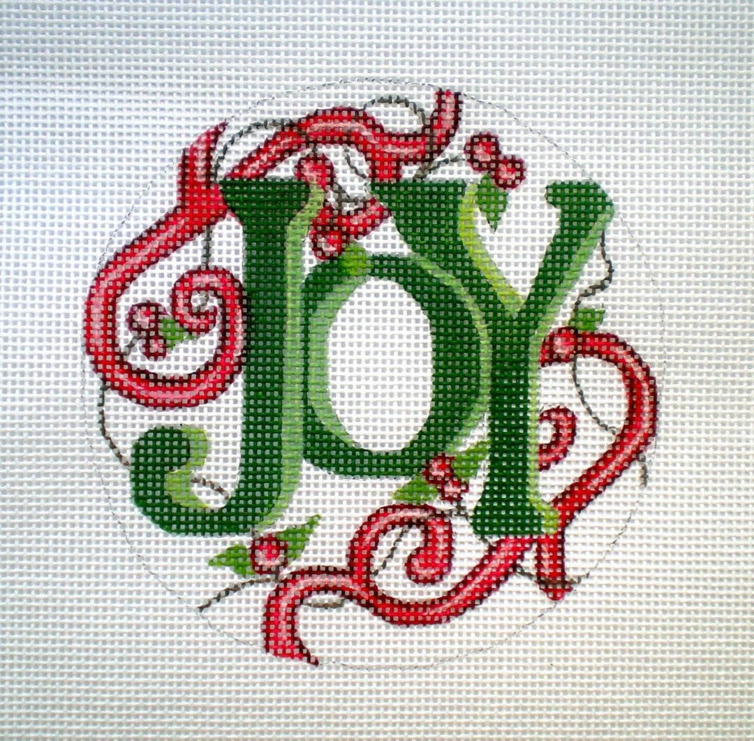 Handpainted Needlepoint Canvas 4" Joy on 18ct. - Etsy