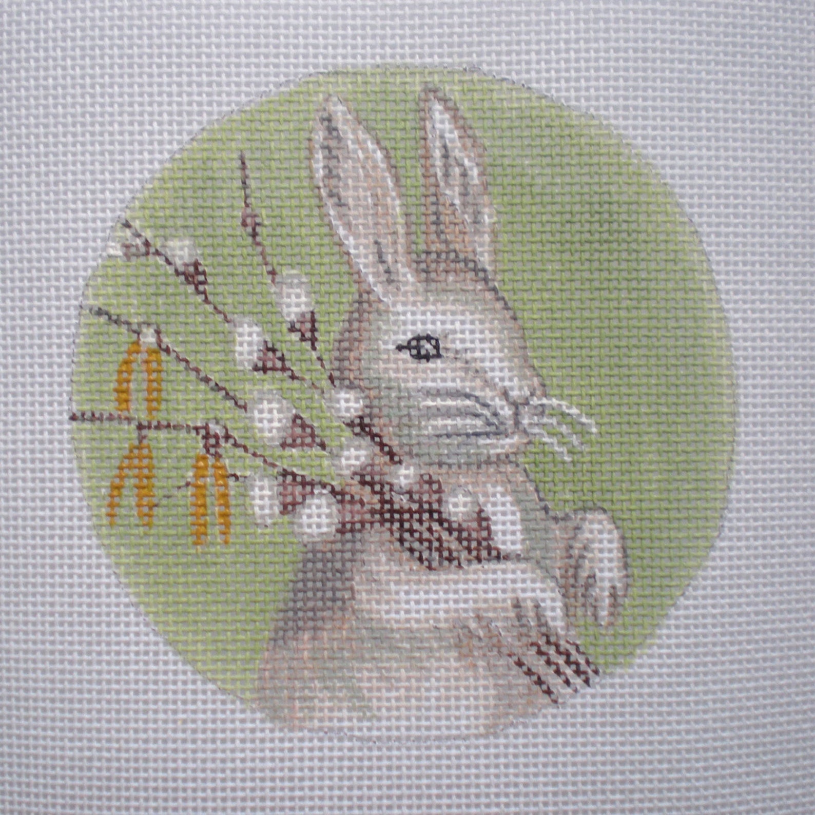 Needlepoint Canvas Handpainted 4" Bunny With Cotton Twigs on 18ct. - Etsy