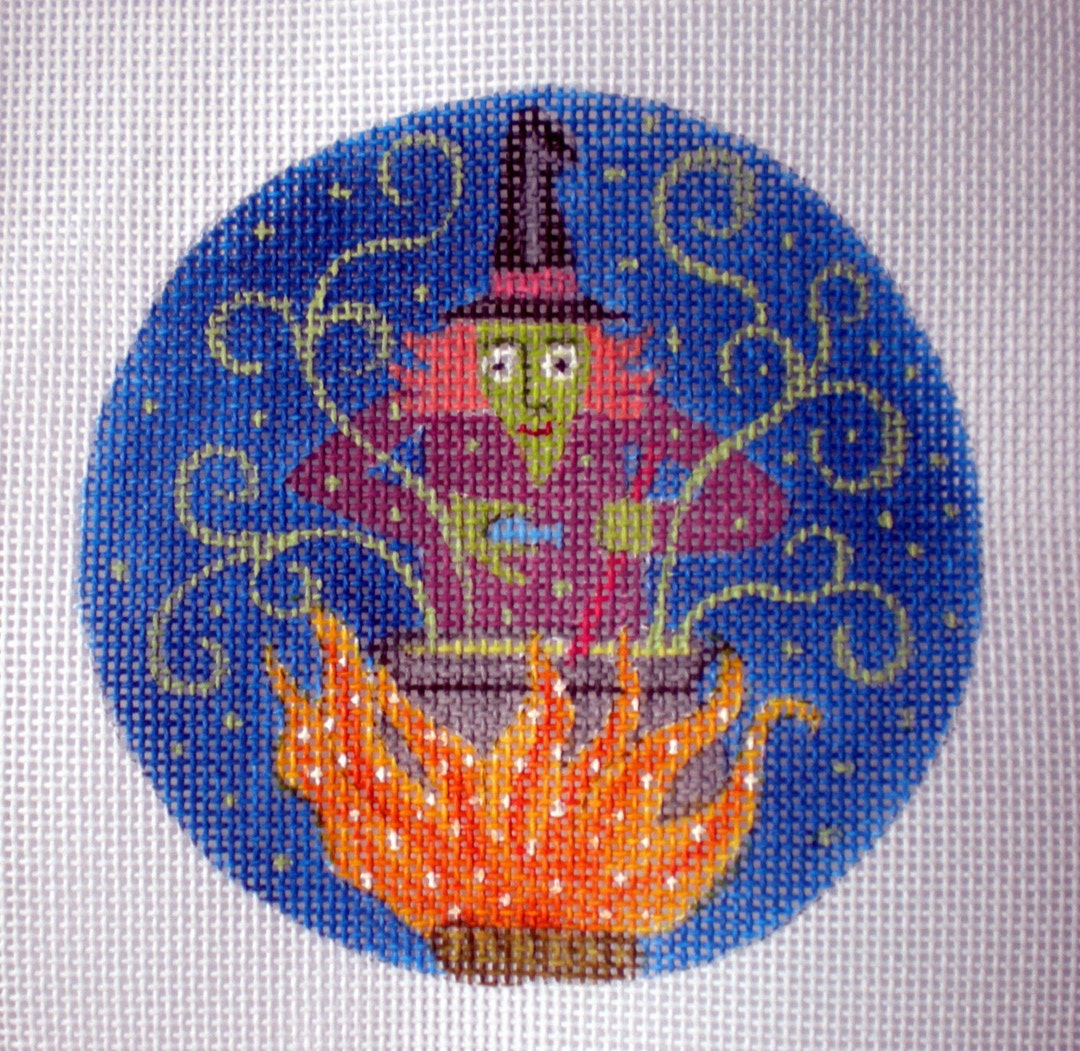 Needlepoint Canvas Handpainted 4" Witch's Brew on 18ct. - Etsy